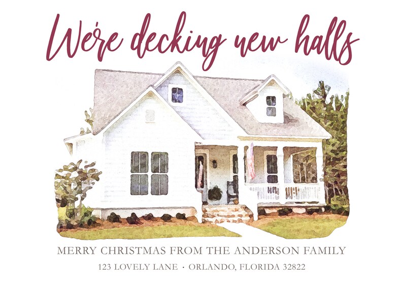 New Home Christmas Card House Portrait Christmas Card | Etsy