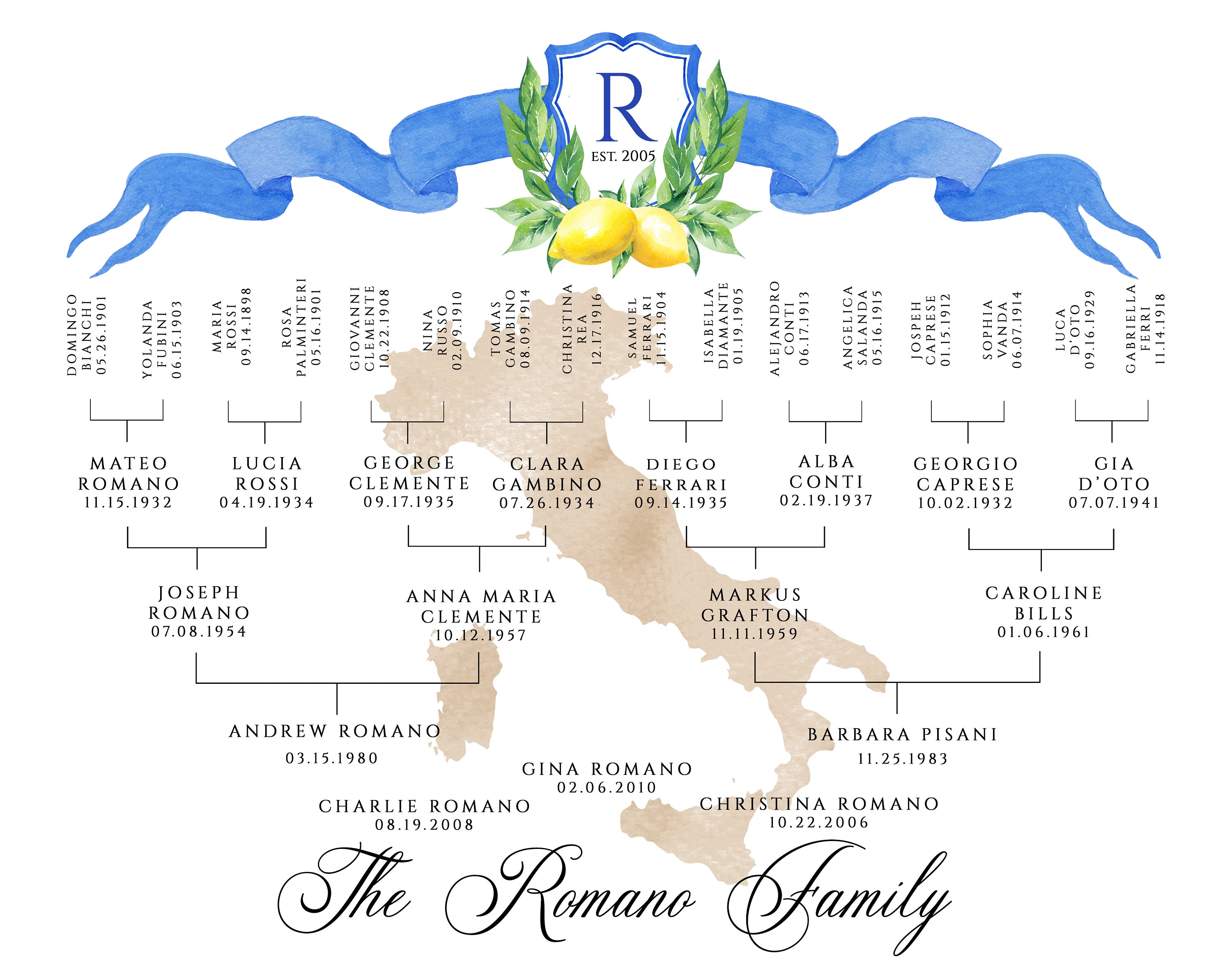 Italian Family Tree Italian Family Crest Family Tree | Etsy UK