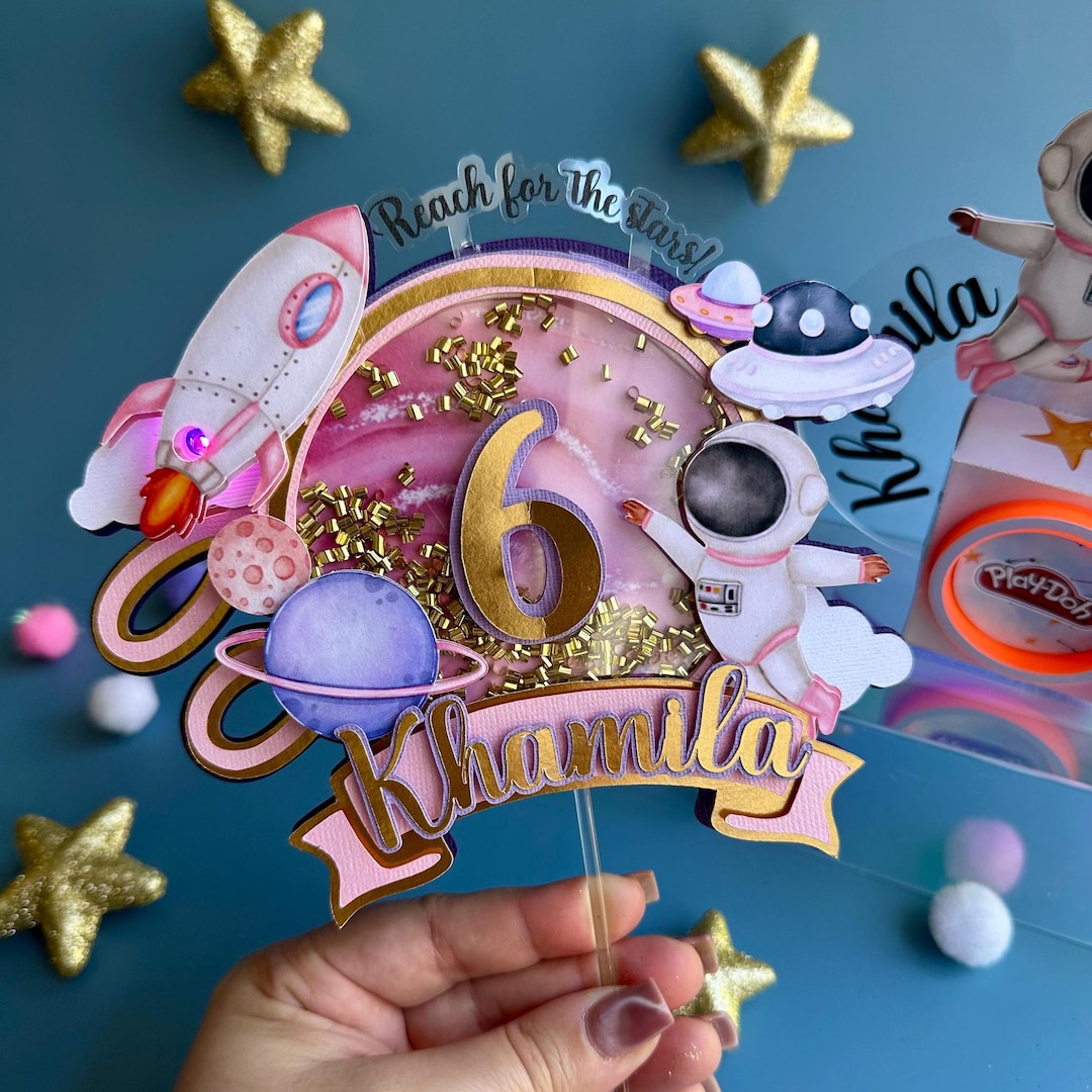 Pastel Space Cake Topper | Custom Outer Space Birthday Decor - Etsy