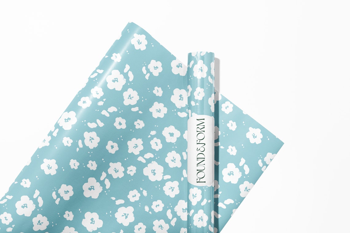 Poppy Baci Blue Cream Flower Abstract Wallpaper - Etsy