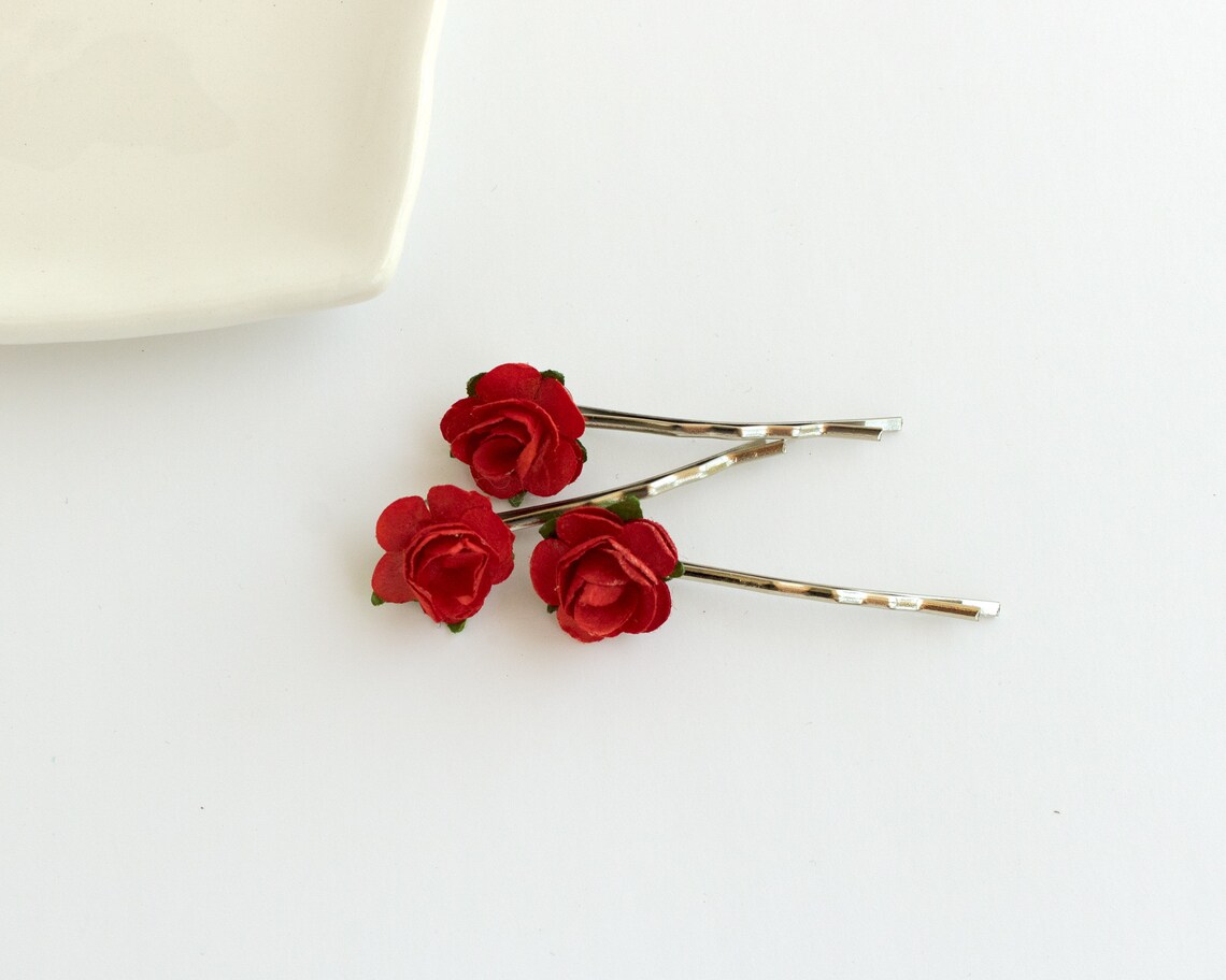 Red Rose Hair Pins Set / Forever Flowers Gift - Etsy