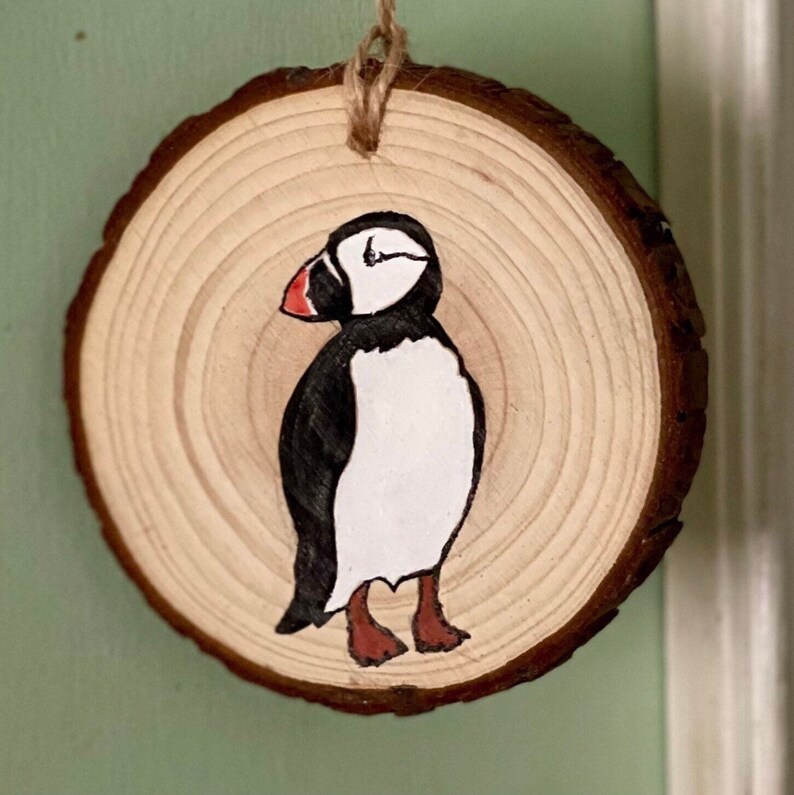 Puffin Ornament, Hand Painted Wood Slice, Made in Coastal Maine, Maine ...