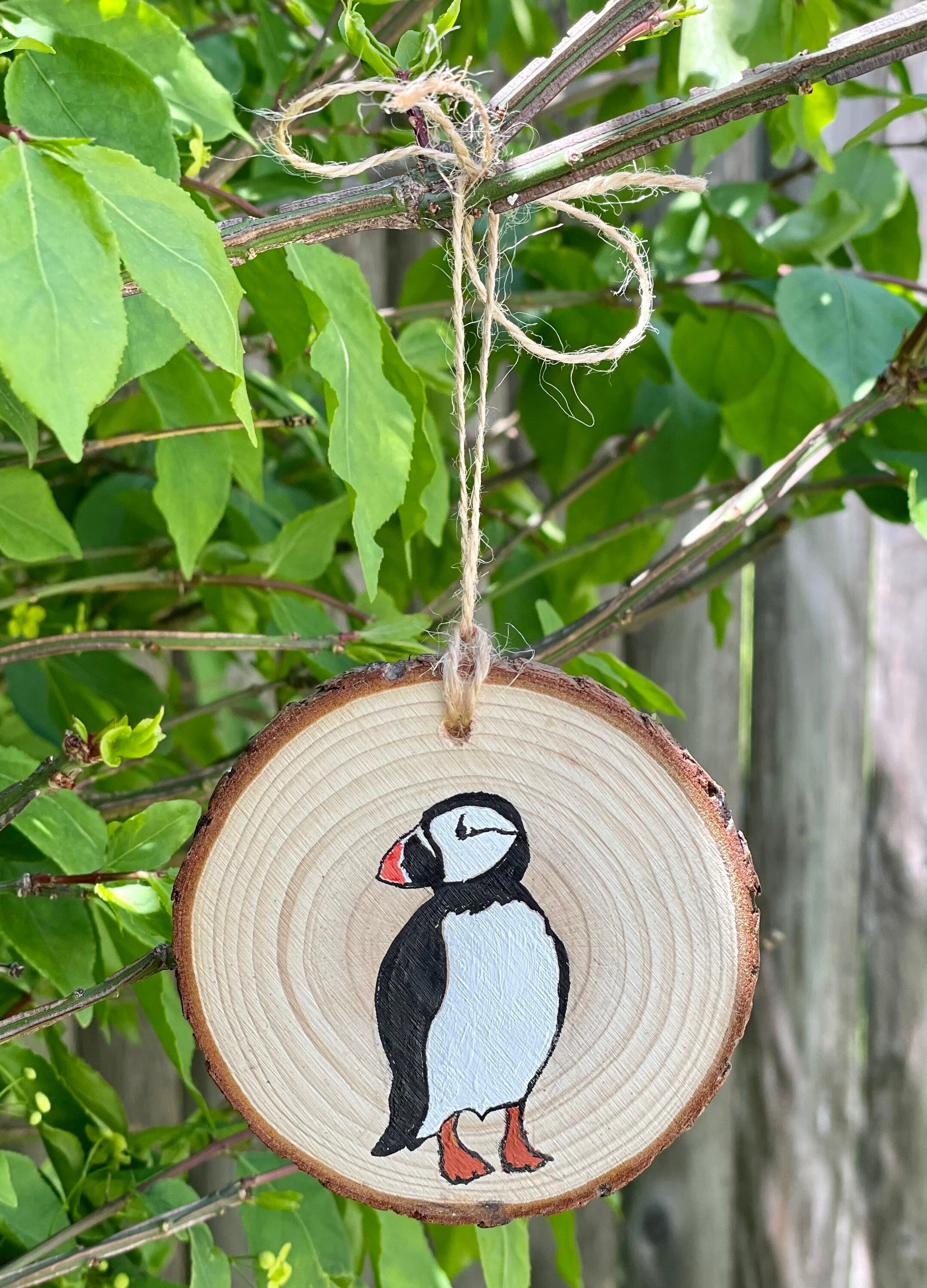Puffin Ornament, Hand Painted Wood Slice, Made in Coastal Maine, Maine ...