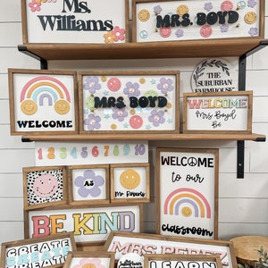 Groovy Rainbow Welcome Sign Classroom Decoration - the Suburban ...