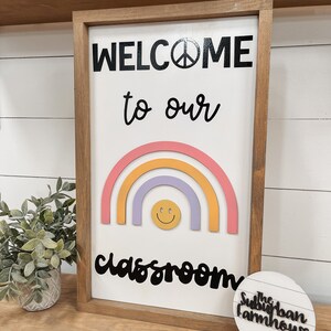 Groovy Rainbow Welcome Sign Classroom Decoration - the Suburban ...