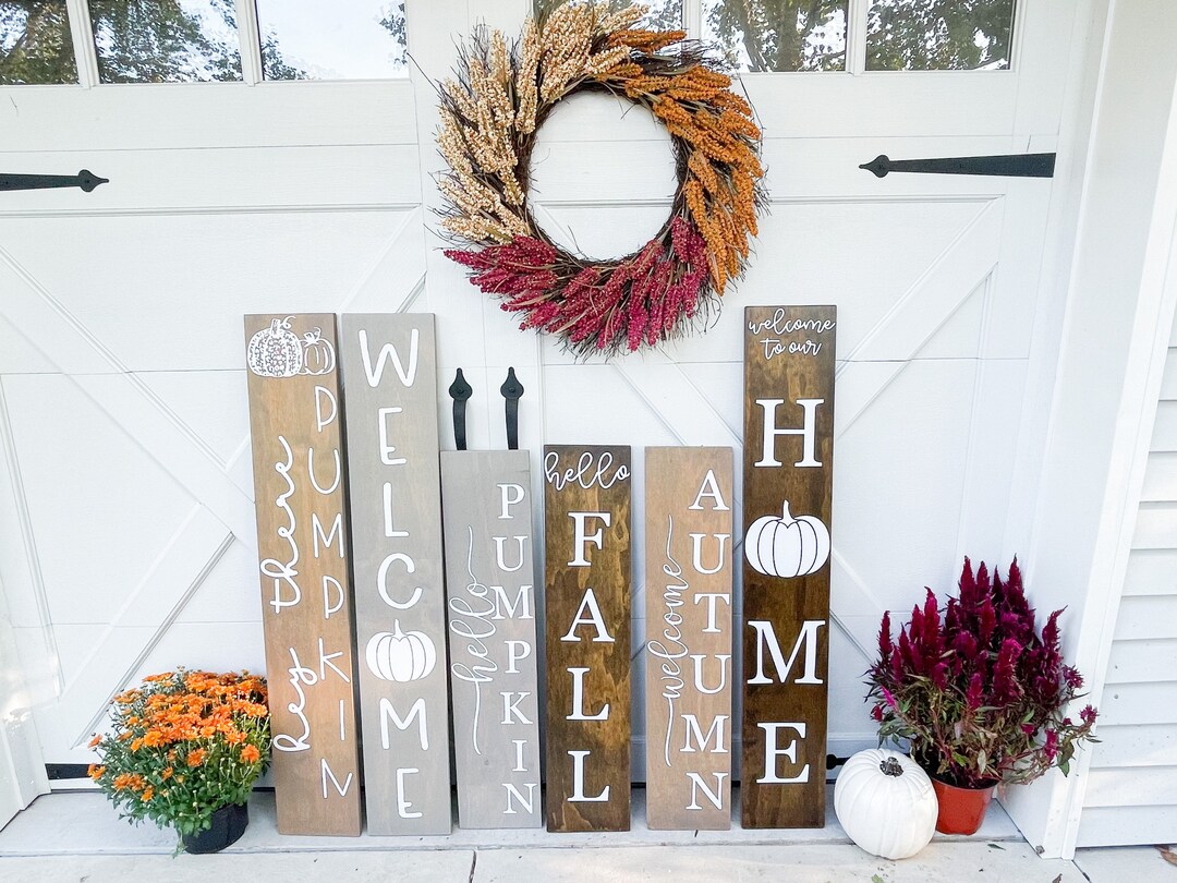 Fall Porch Sign Decor - Porch Leaner - Hello Fall Autumn Pumpkin ...