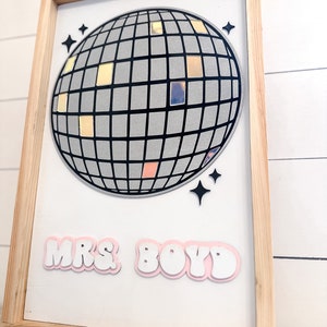 Groovy Teacher Disco Ball Last Name Sign - Retro Classroom Decor - the ...
