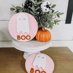 Pink Halloween Boo Sign Pink Halloween Decor Cute Halloween Tier Tray ...
