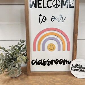 Groovy Rainbow Welcome Sign Classroom Decoration - the Suburban ...