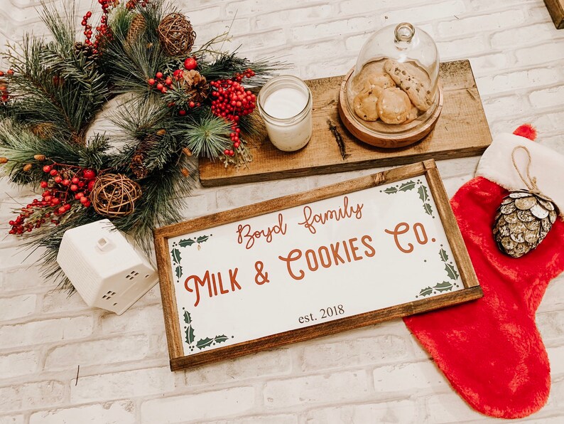 Milk and Cookies Sign Custom Christmas Sign Last name | Etsy