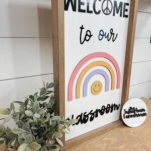 Groovy Rainbow Welcome Sign Classroom Decoration - the Suburban ...