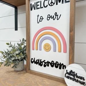Groovy Rainbow Welcome Sign Classroom Decoration - the Suburban ...