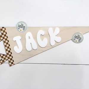 Wood Pennant Child's Name Flag Banner - Nursery Shelf Decor - Modern ...