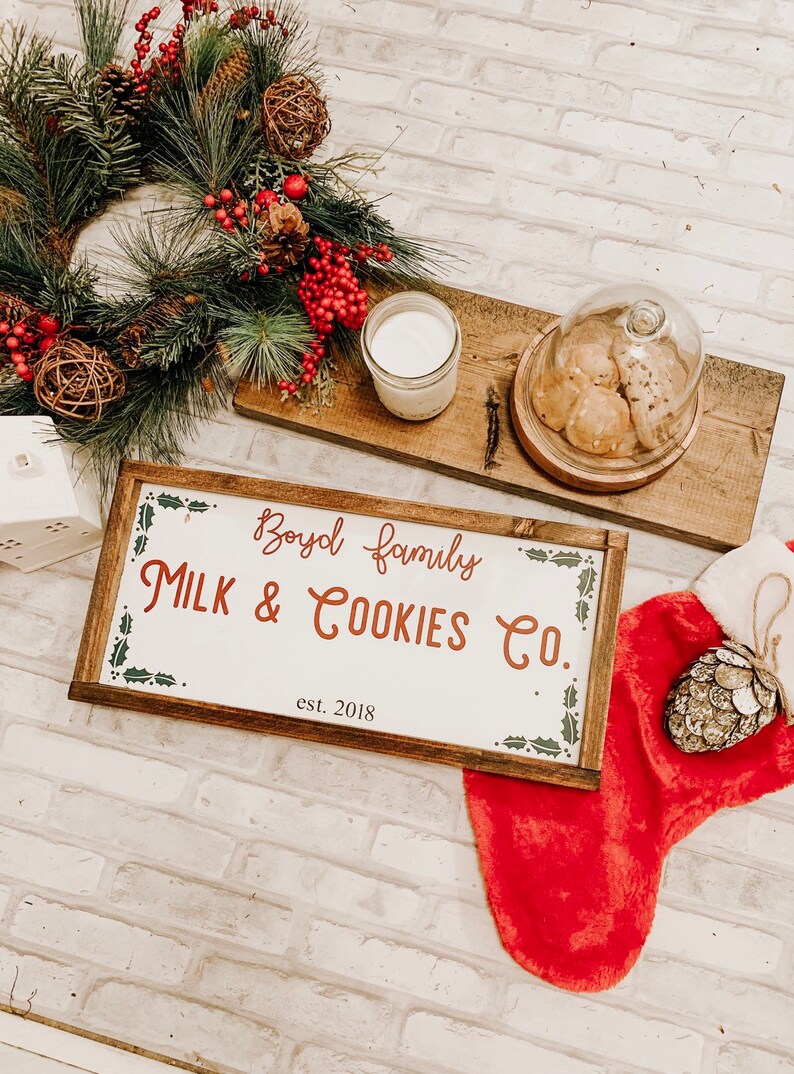 Milk and Cookies Sign Custom Christmas Sign Last name | Etsy