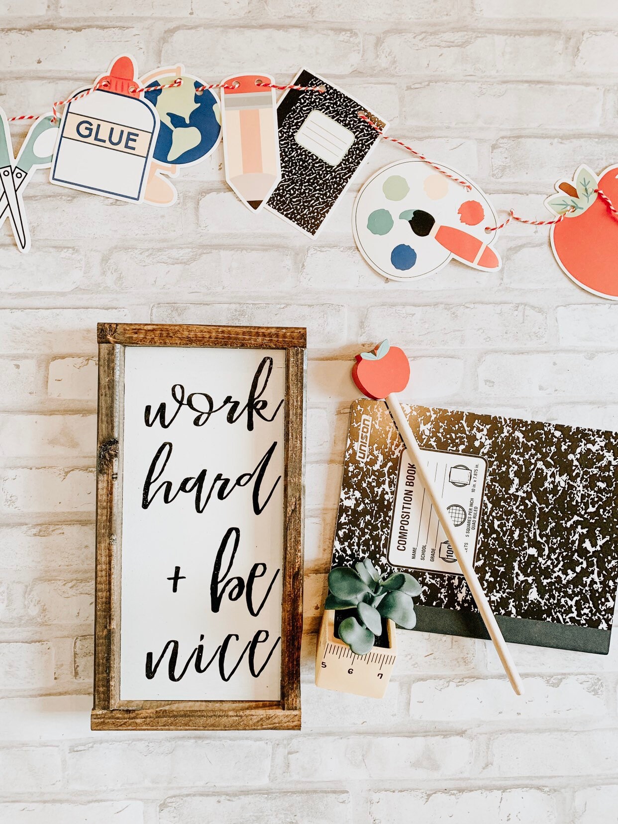 Teacher Gift/ Work Hard and Be Nice Classroom Decor | Etsy