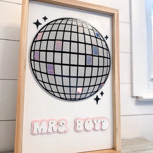 Groovy Teacher Disco Ball Last Name Sign - Retro Classroom Decor - the ...