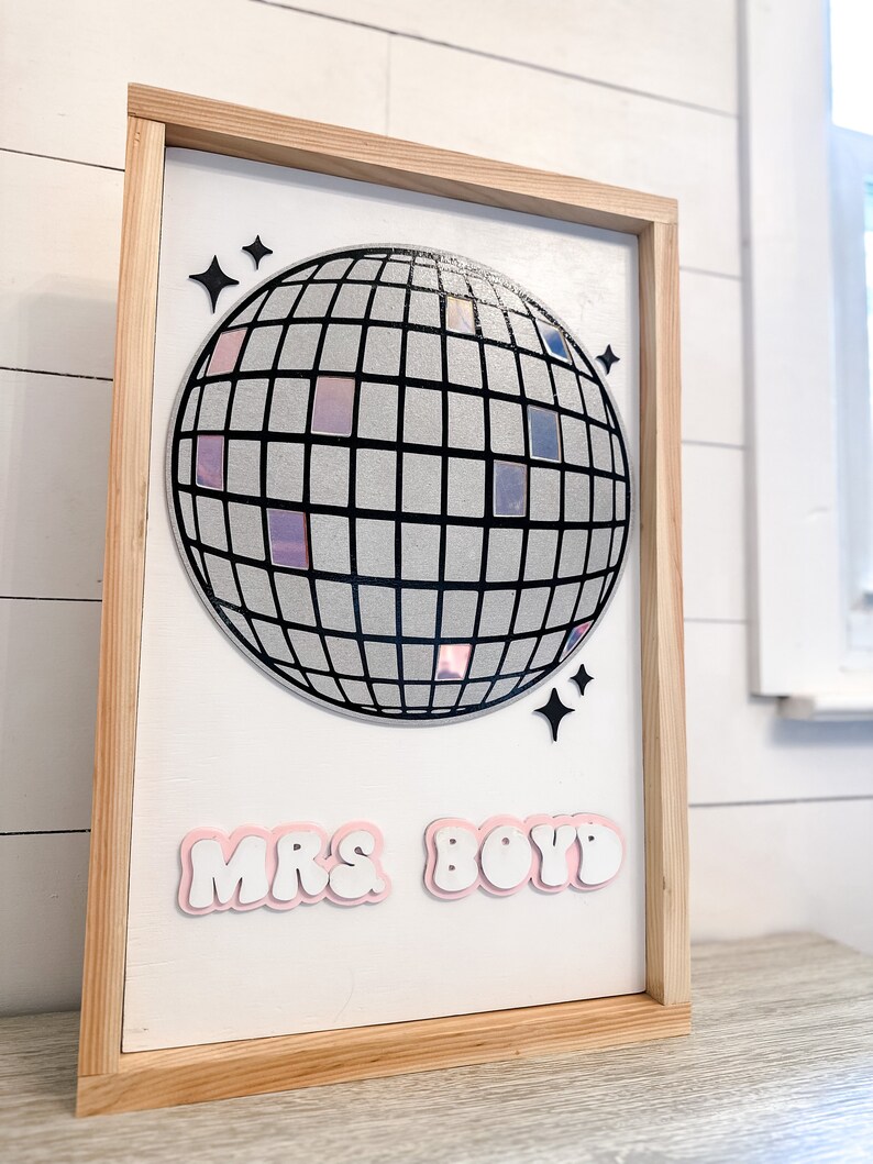 Groovy Teacher Disco Ball Last Name Sign - Retro Classroom Decor - the ...