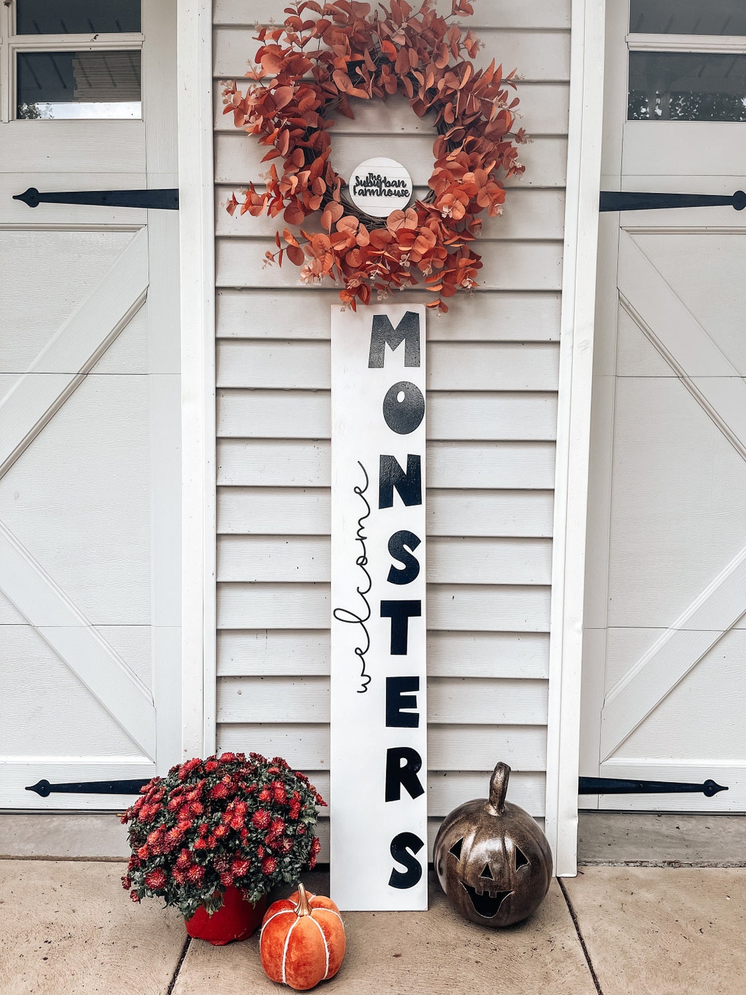 Welcome Monsters Halloween Porch Leaner - Bats Witches Halloween Decor ...