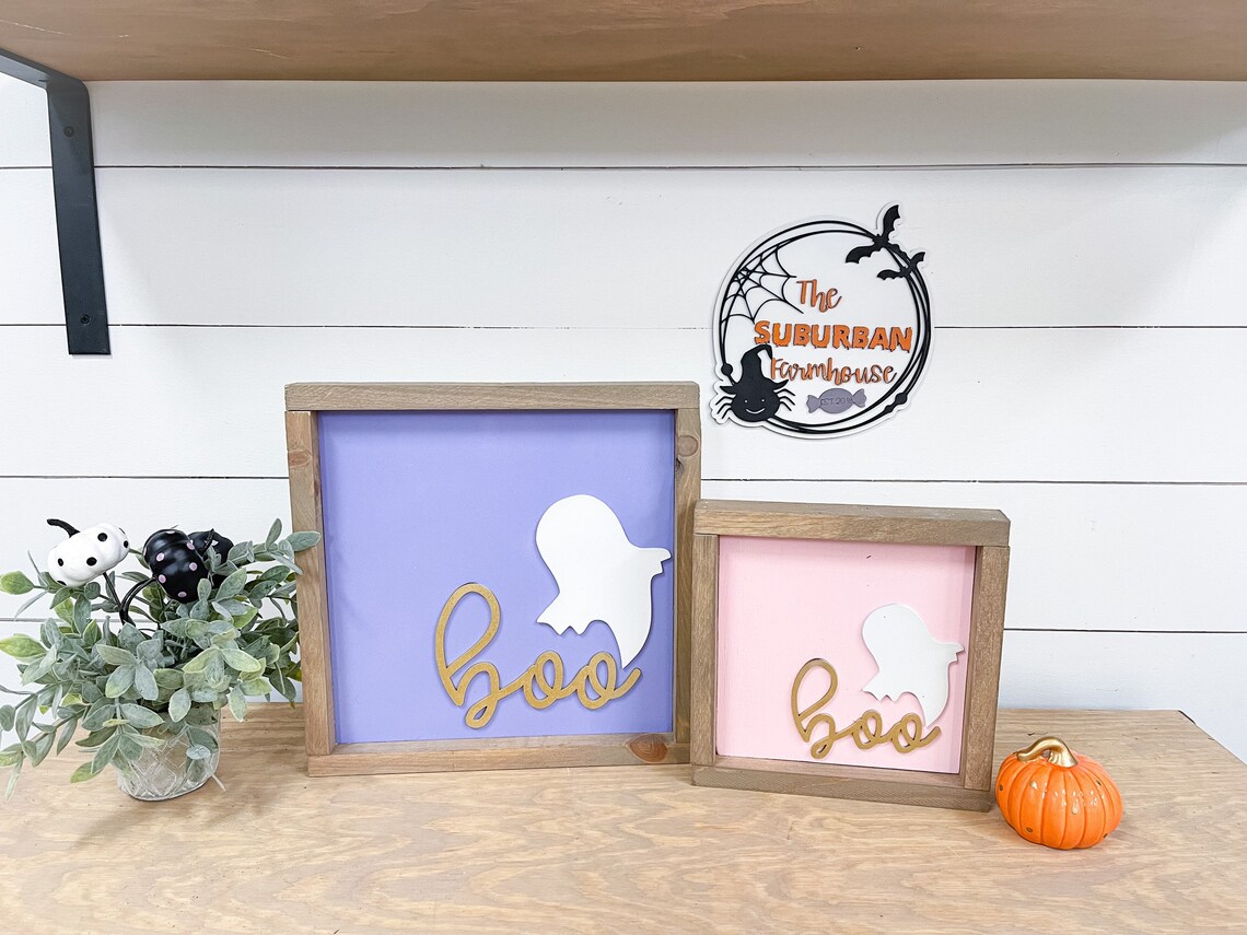 Boo Ghost Decor Halloween Wood Sign- Pumpkin- Farmhouse Halloween Sign ...