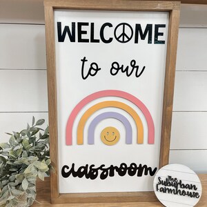 Groovy Rainbow Welcome Sign Classroom Decoration - the Suburban ...