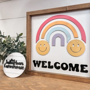 Groovy Rainbow Welcome Sign Classroom Decoration - the Suburban ...
