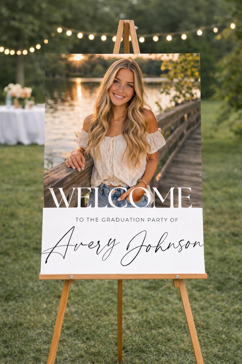 Custom Graduation Photo Welcome Sign, Class of 2026 Party Board ...