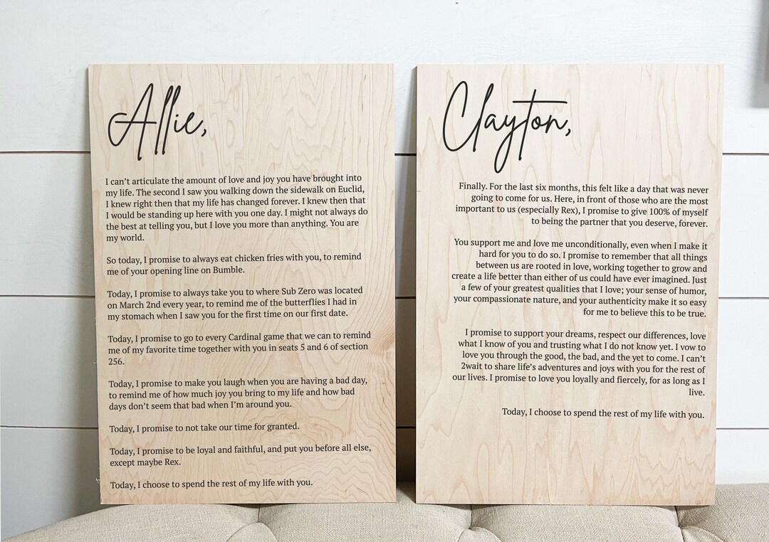 Modern Unframed Wooden Wedding Vows Sign His and Her Customized Vows ...