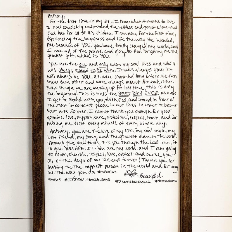 Handwritten Wedding Vows Sign With Photo: Custom Wood Wall Art - Etsy
