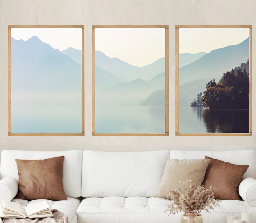 Set of 3 Nature Art Set of 3 Mountain Lake Wall Art Landscape Print Set ...
