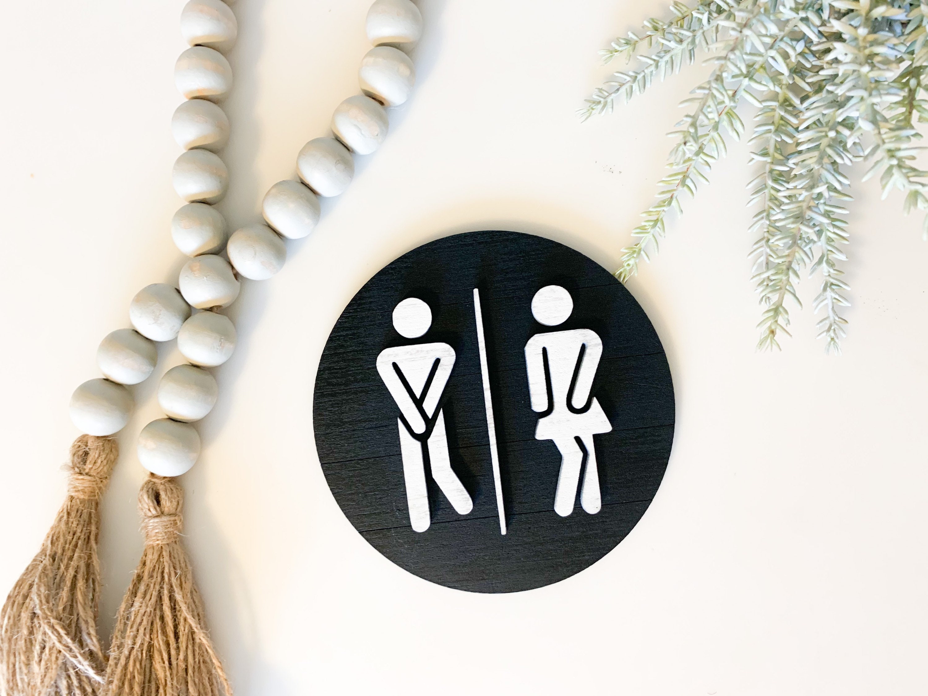 3D Wood Bathroom Sign: Laser Cut Restroom Wall Decor - Etsy