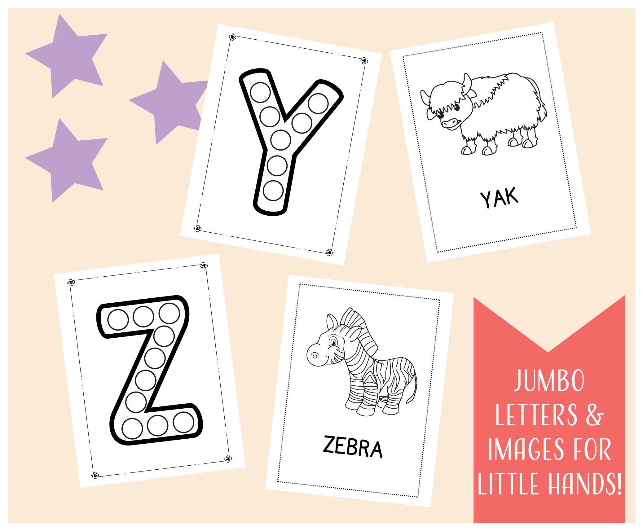 Animal Jumbo ABC Coloring Pages With Large, Easy Alphabet Letters for ...