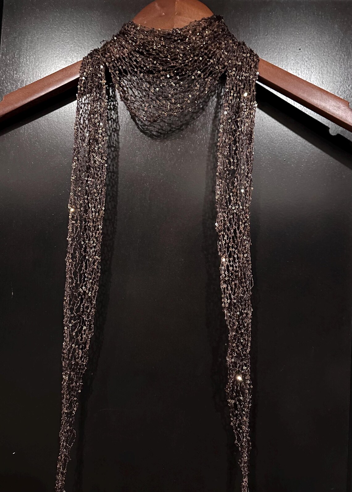 Golden Cocoa Skinny Sequin Scarf – Boho Sparkle Neck or Waist Wrap - Etsy