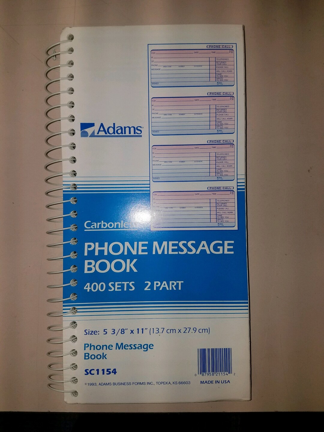 Adams Phone Message Book - 100 páginas - 400 juegos - 2 partes blanco ...