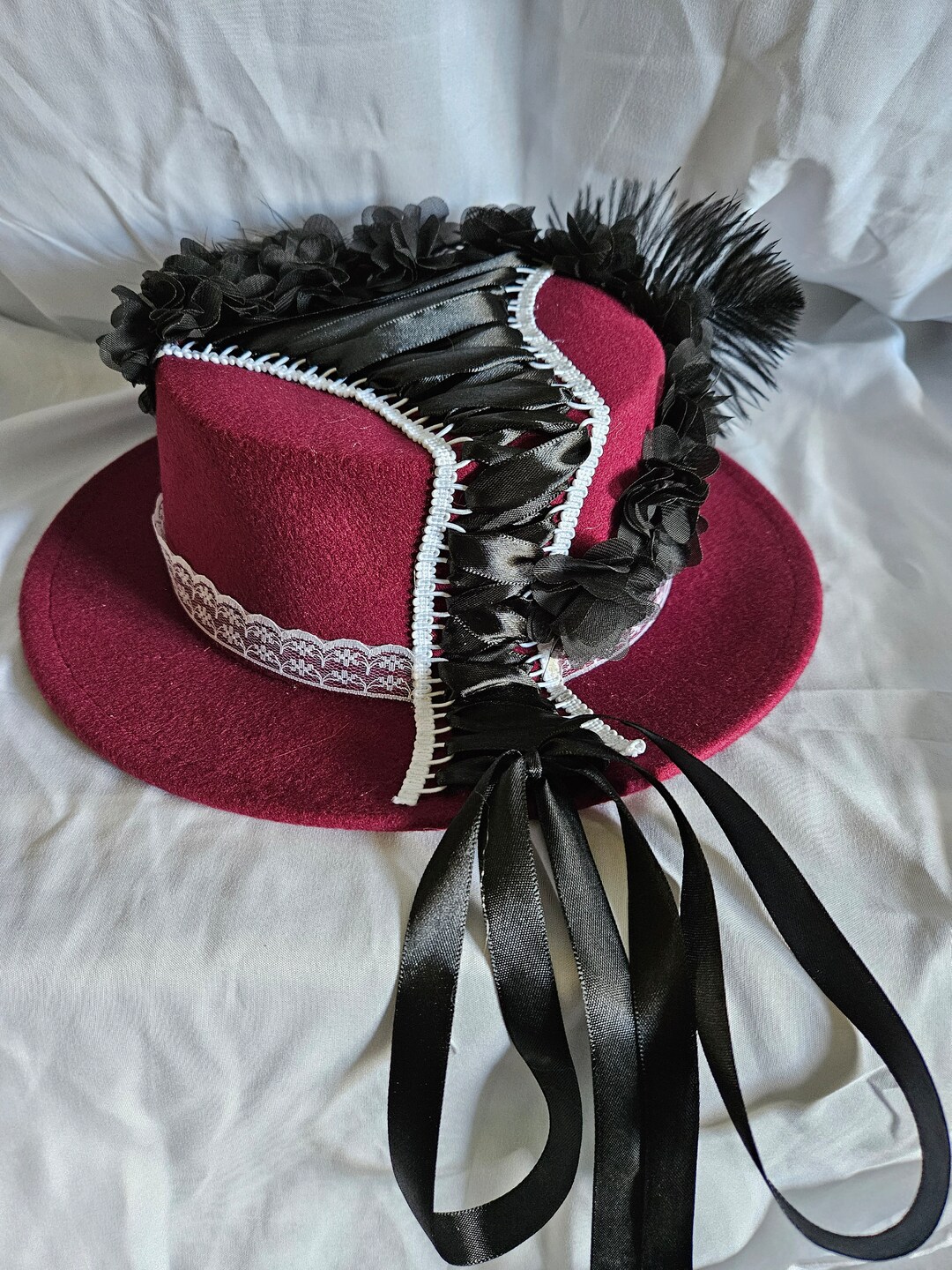 Maroon Flat Top Fedora, Pork Pie Style Steampunk, Summer, Festival ...