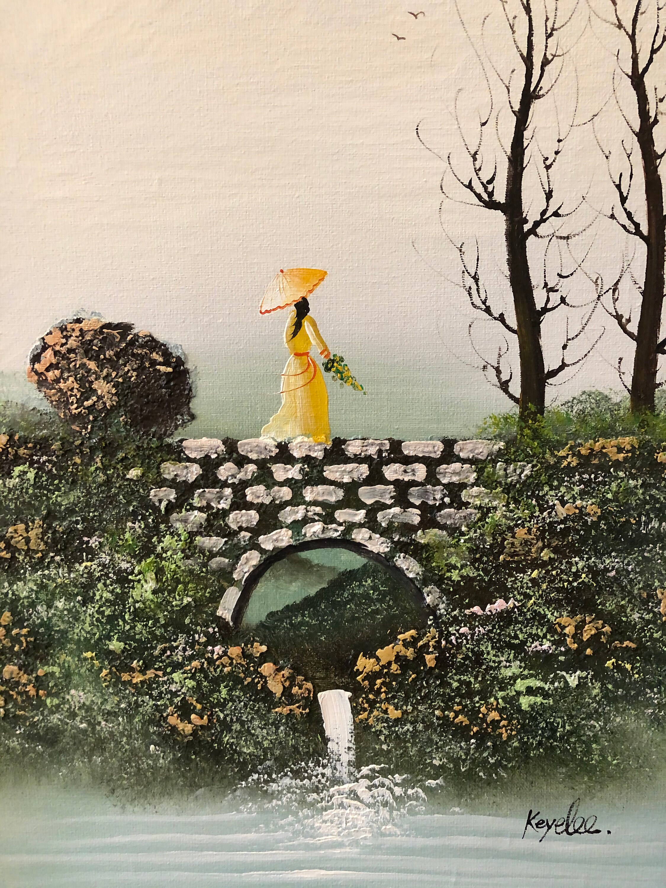 Vintage-oil Painting-girl-yellow Dress-signed-keyelee-brown Frame ...