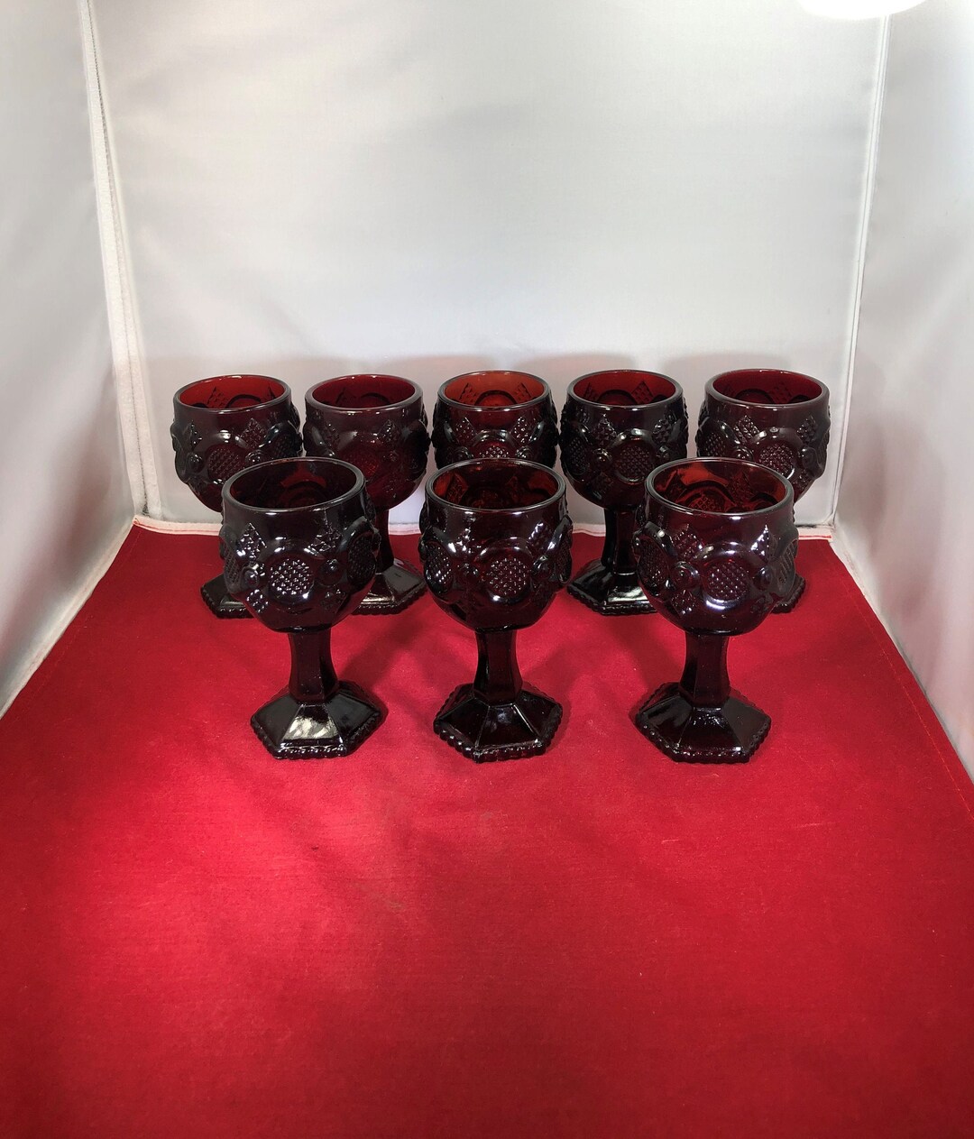 Vintage-8-ruby Red-avon-cape Cod-wine Glasses-1876-goblets-serving Ware ...