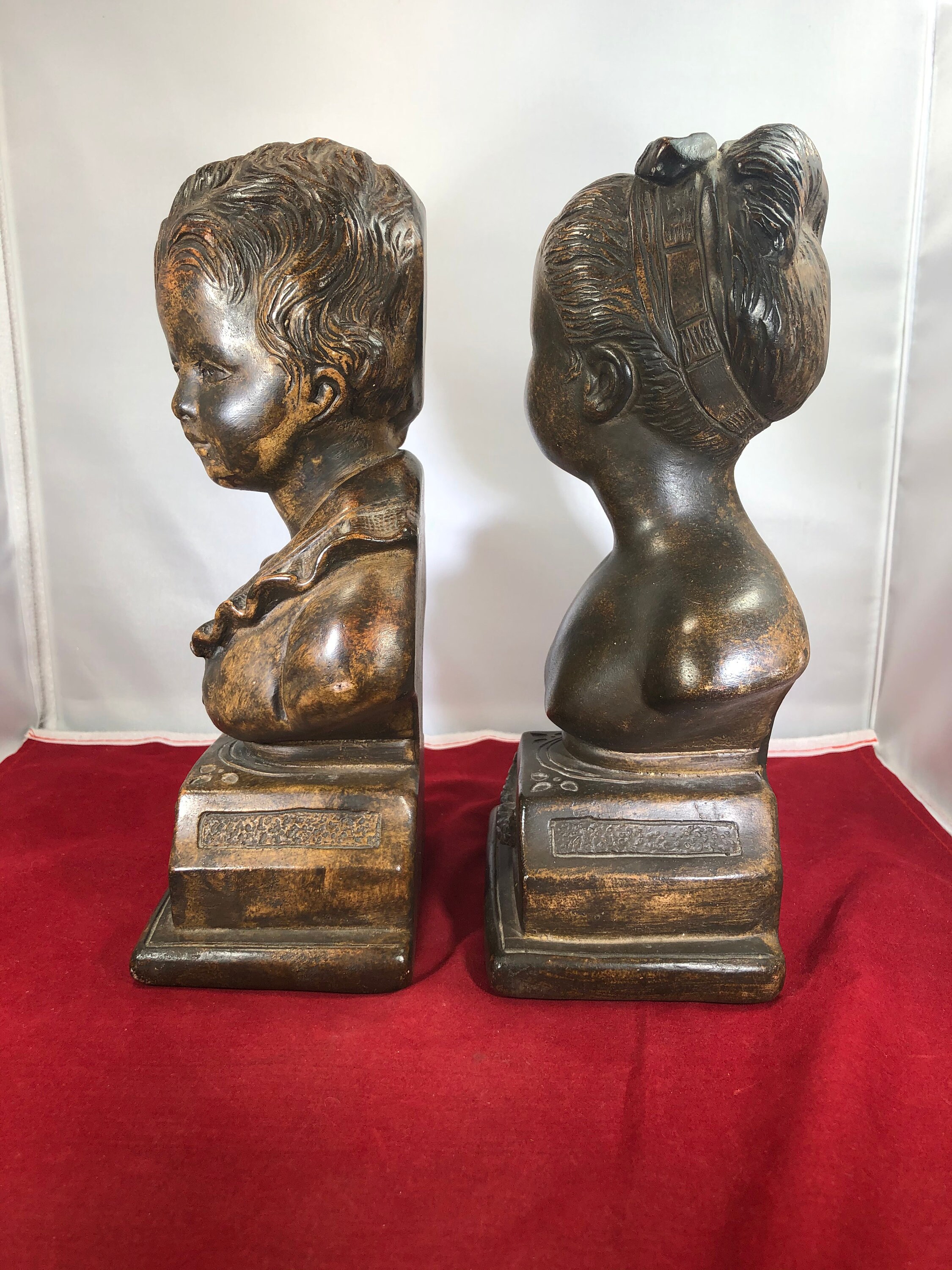 Vintage-busts-boy-girl-bookends-bronze-antiqued | Etsy