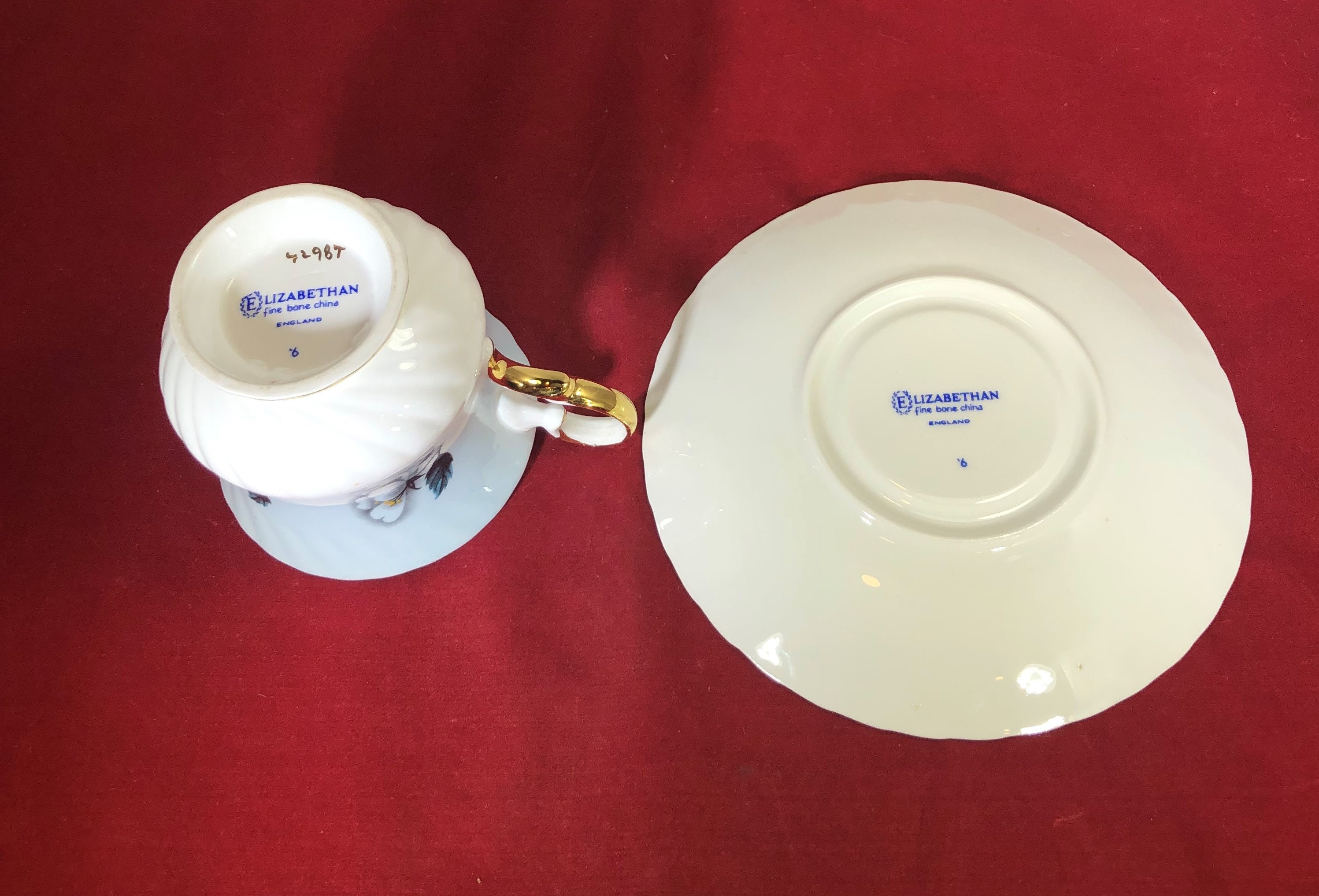 Vintage-Elizabeth-Fine Bone China-England-Teacup-Saucer-White | Etsy México