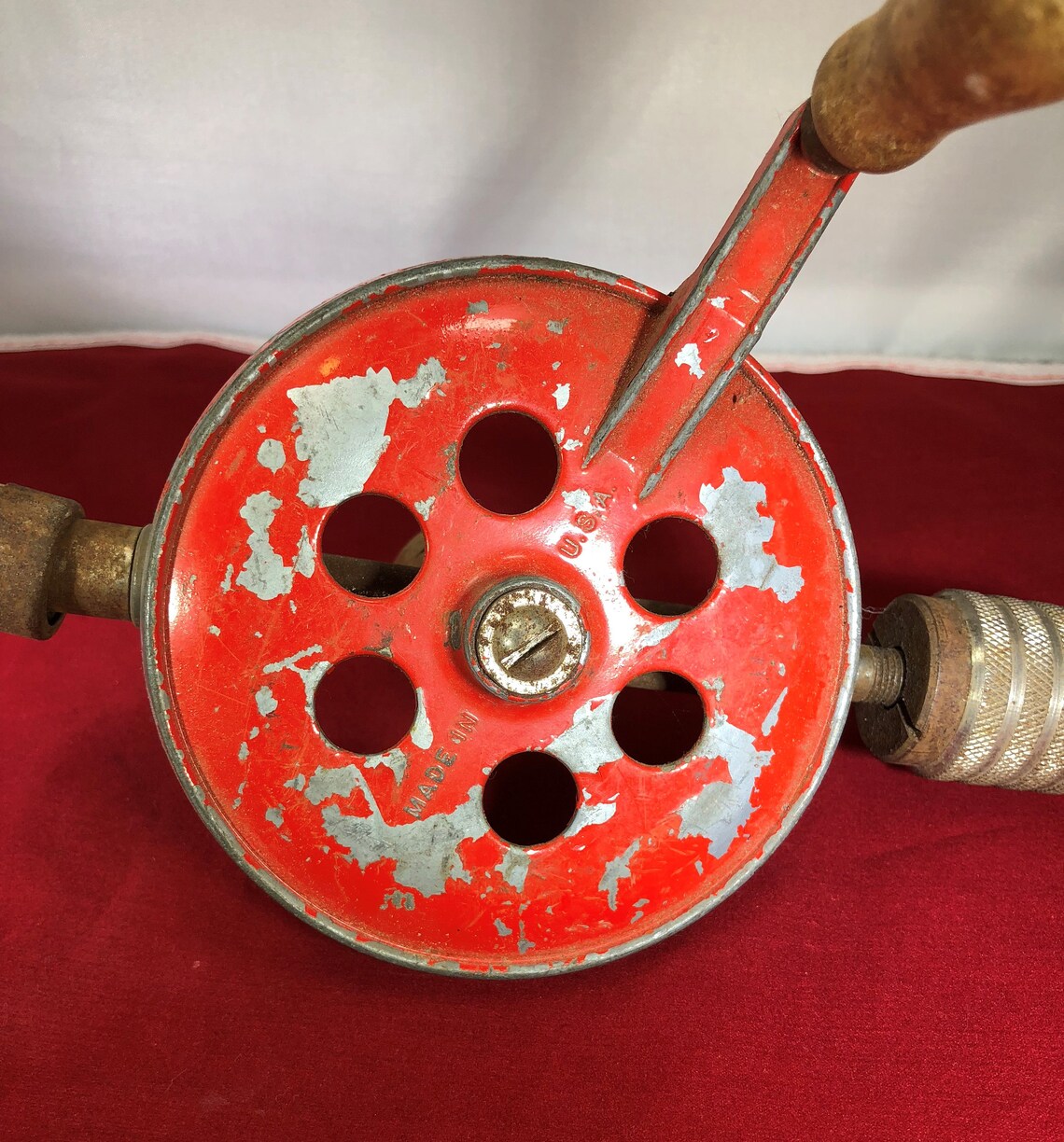 Vintage-hand Drill-wooden-red-tool-primitive-home - Etsy