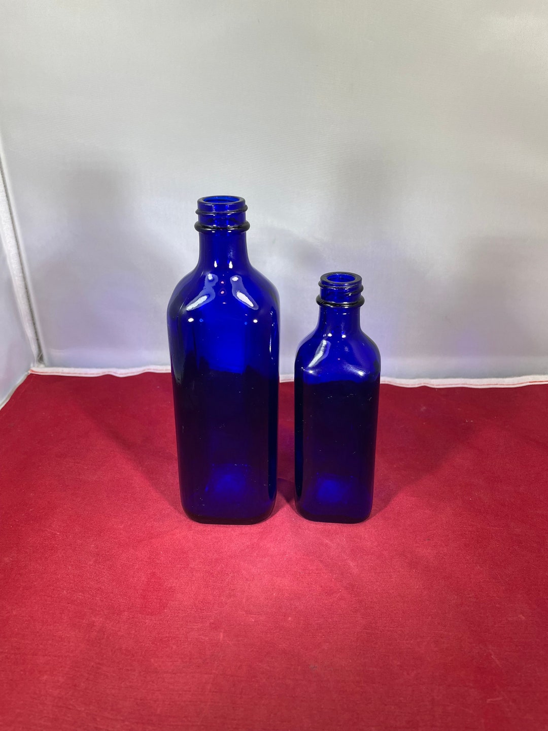 Vintage-2-bottles-cobalt Blue-glass-home Decor-glassware - Etsy