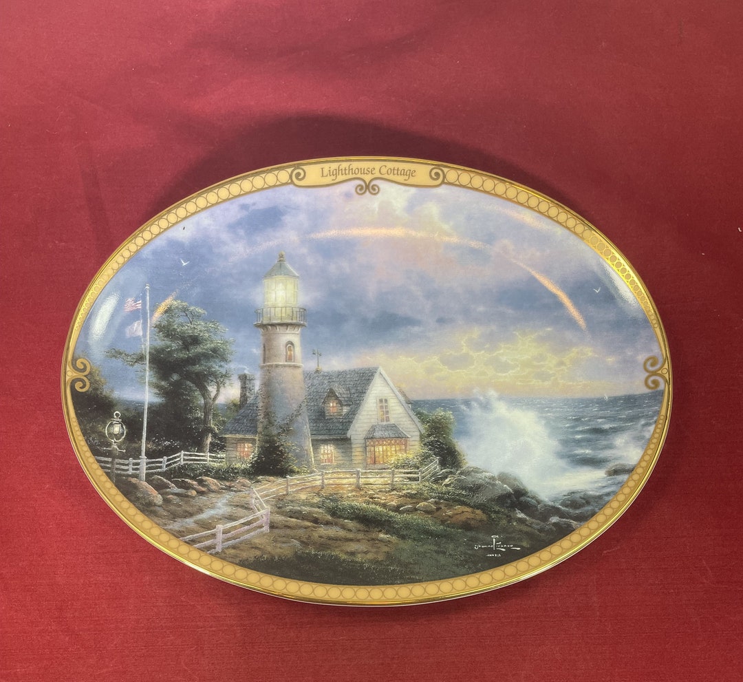 Vintage-thomas Kinkade-plate-lighthouse Cottage-home Decor - Etsy