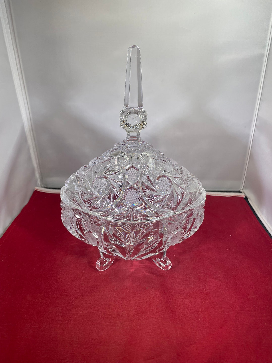 Vintage-candy Dish-clear-glass-lid-star-footed-home Decor - Etsy