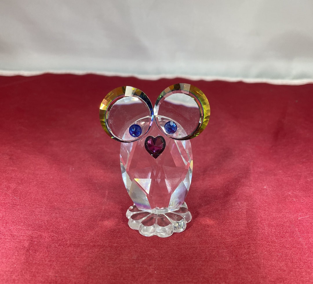 Vintage-owl-kusak-cut Glass-clear-blue-rainbow-1982-home Decor - Etsy