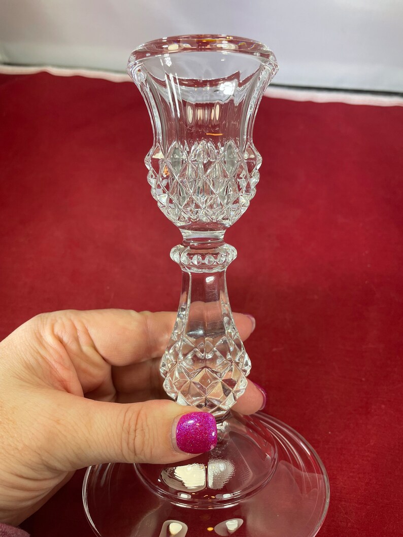 Vintage-candlestick Holder-clear-glass-pair-diamond Cut-home - Etsy