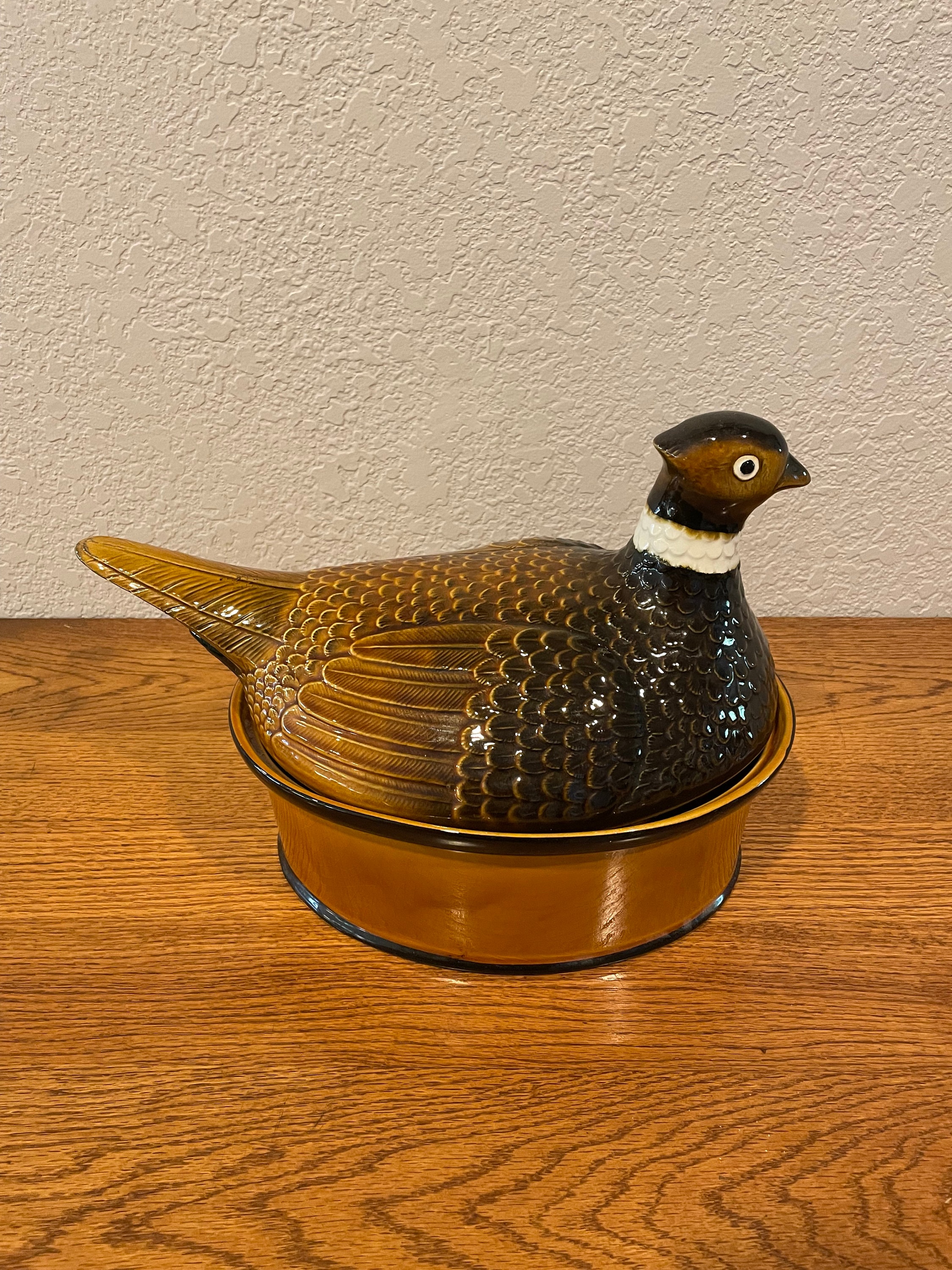 Vintage-pheasant-bird-casserole Dish-brown-lid-serving Ware-dishware - Etsy