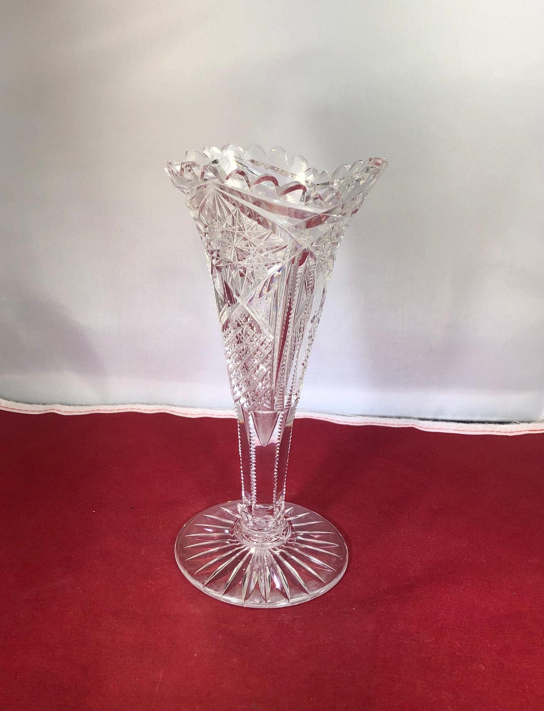 Vintage-libby-crystal-clear Glass-vase-saw Tooth Edge-home Decor ...