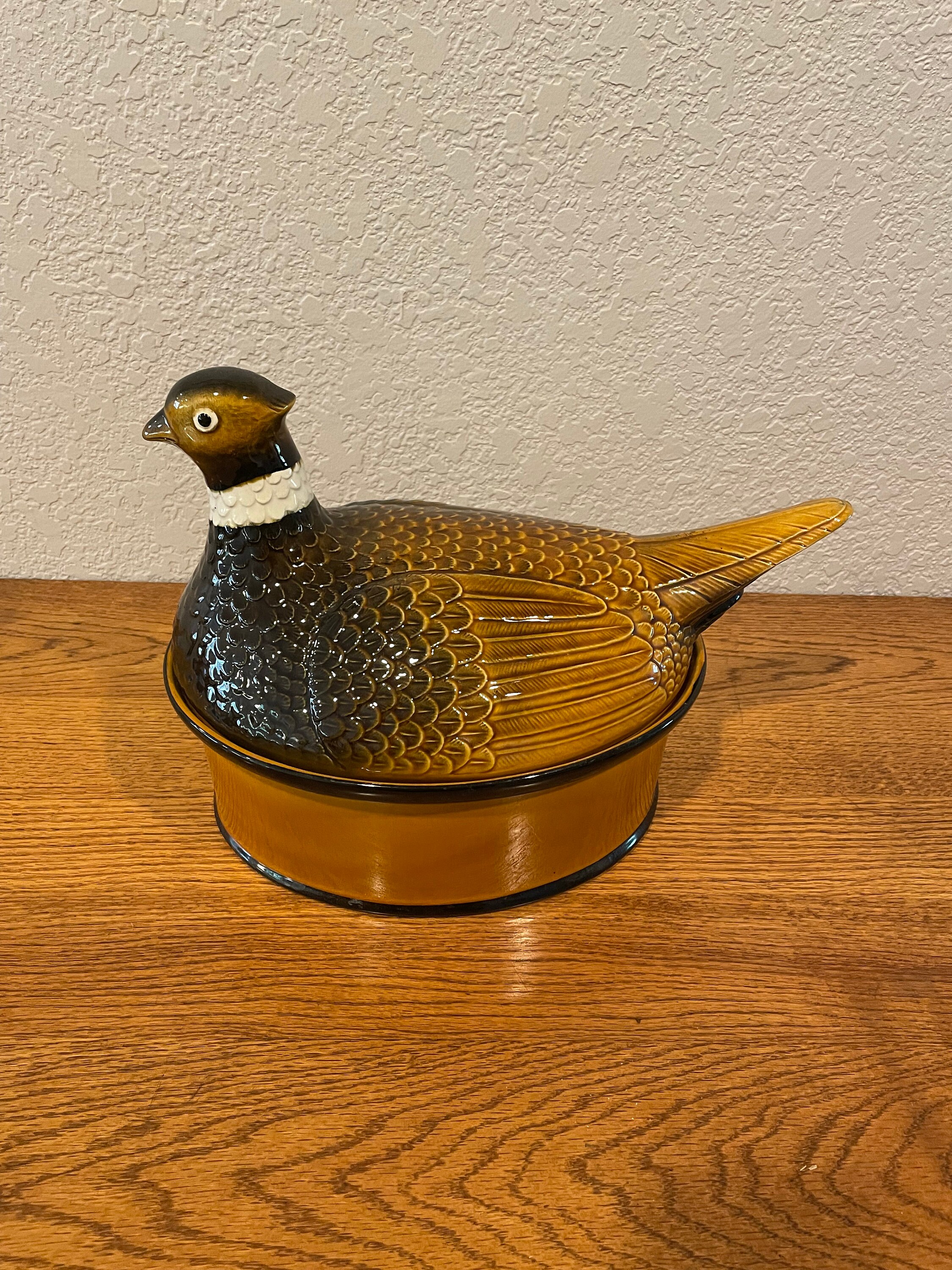 Vintage-pheasant-bird-casserole Dish-brown-lid-serving Ware-dishware - Etsy