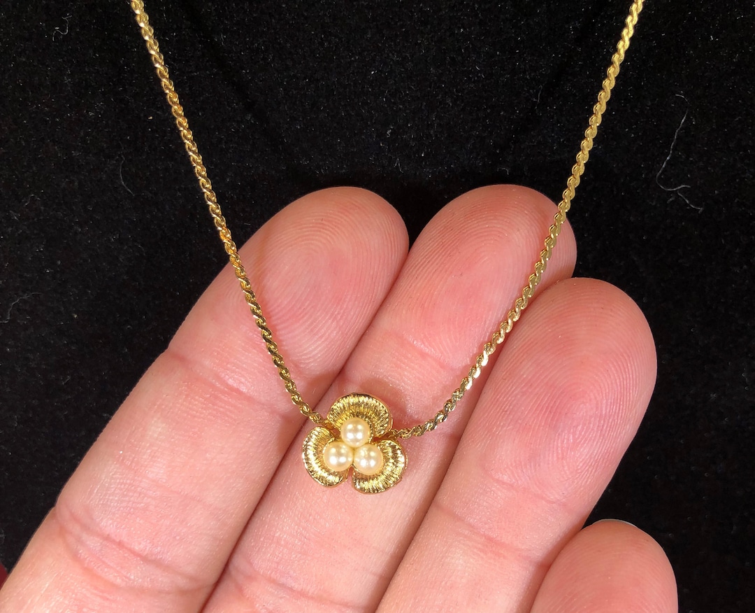 Vintage-necklace-flower-gold Chain-faux Pearls-jewelry-accessories - Etsy