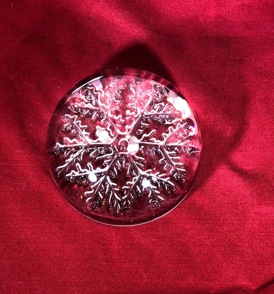 Vintage-snowflake-white-clear-paperweight-home - Etsy