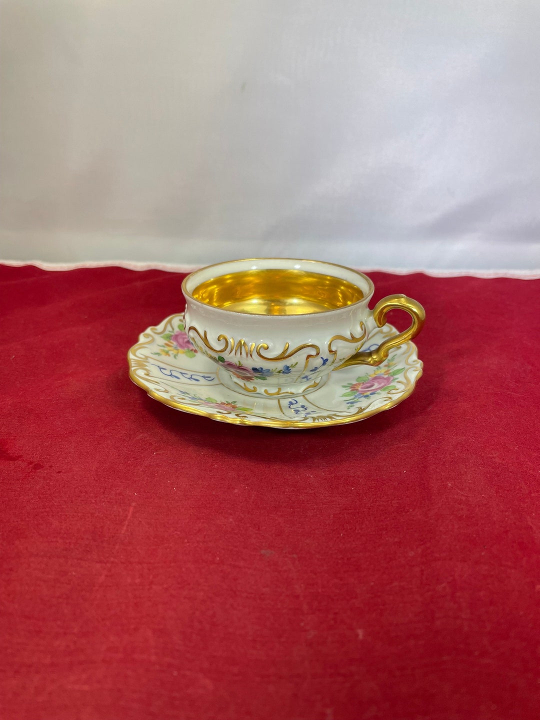 Vintage-teacup-saucer-kunst-demitasse-meilaner Blumer-hangemalt-bavaria ...